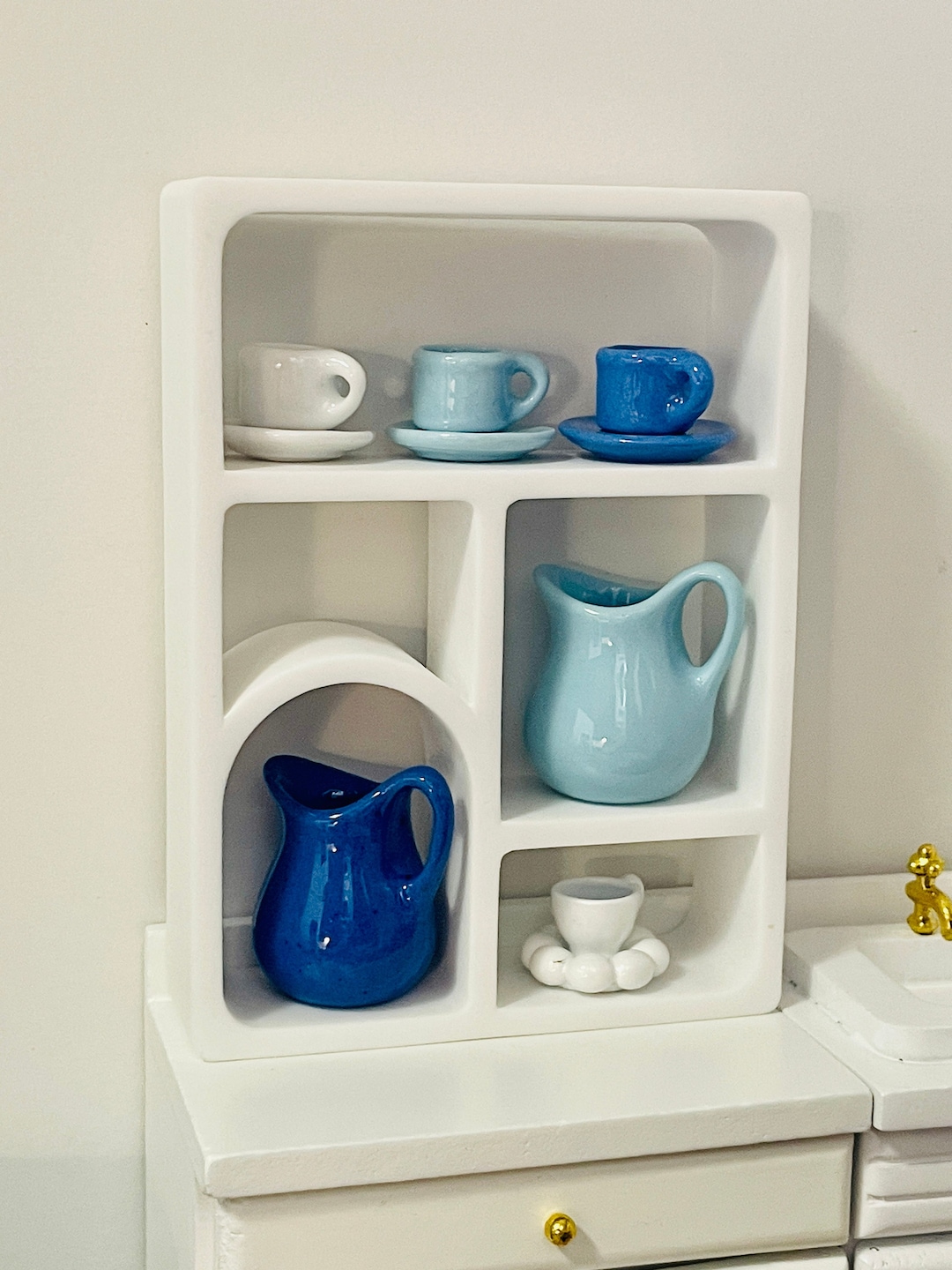 1:12 Dollhouse Miniature Ceramic Water Pitcher-blue/cream ,1/12 Doll ...