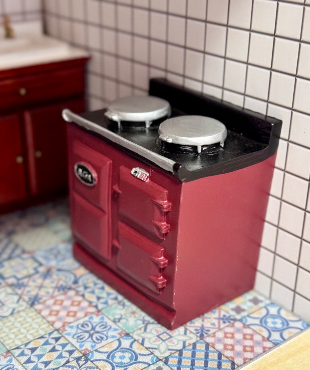 1:12 Dollhouse Miniature Retro Style Aga Kitchen Stove W/oven-wine Red ...