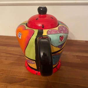 Teapot Hand Painted Ceramic Colorful Patchwork Hearts Print by Naylor ...