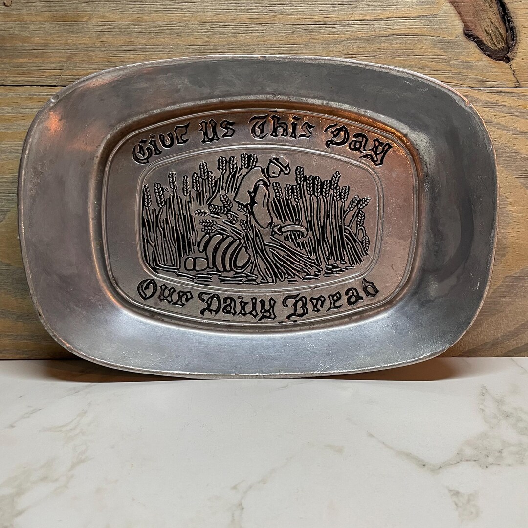 Vintage Old Country Pewter Serving Tray, Daily Bread Design - Etsy