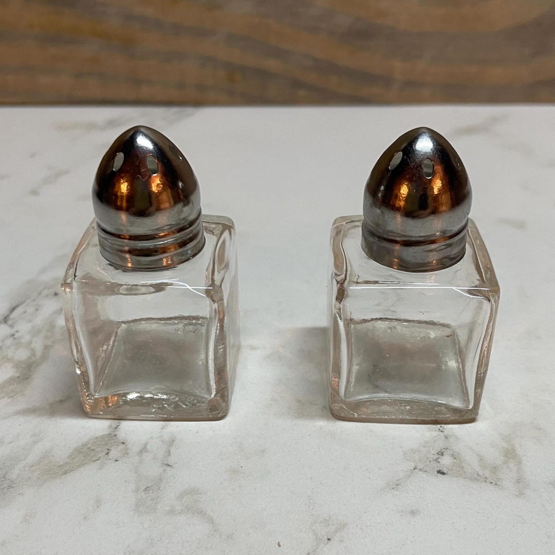 Vintage Mini Glass Salt & Pepper Shakers, Chrome Lids, Set of 2 - Etsy
