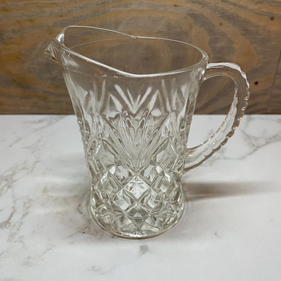Anchor Hocking Small Glass Pitcher With Pineapple Fan Diamond Cut ...