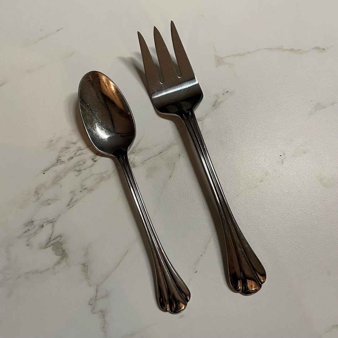 Dansk Scalloped Stainless Flatware Meat Fork and Serving Spoon Set of 2 ...