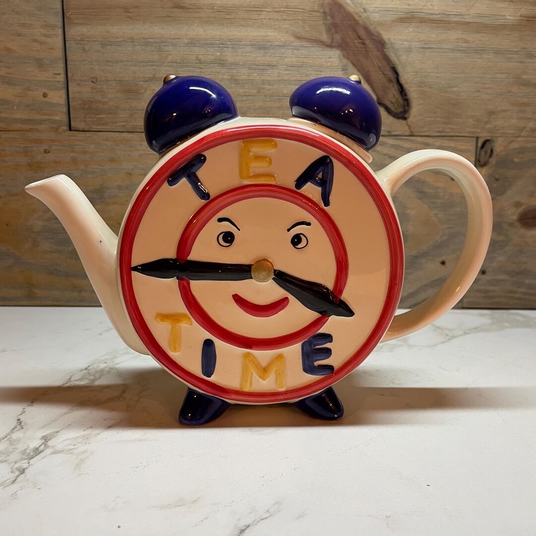 Tea Time Clock Teapot Hand Painted Cartoon Clock Face - Etsy