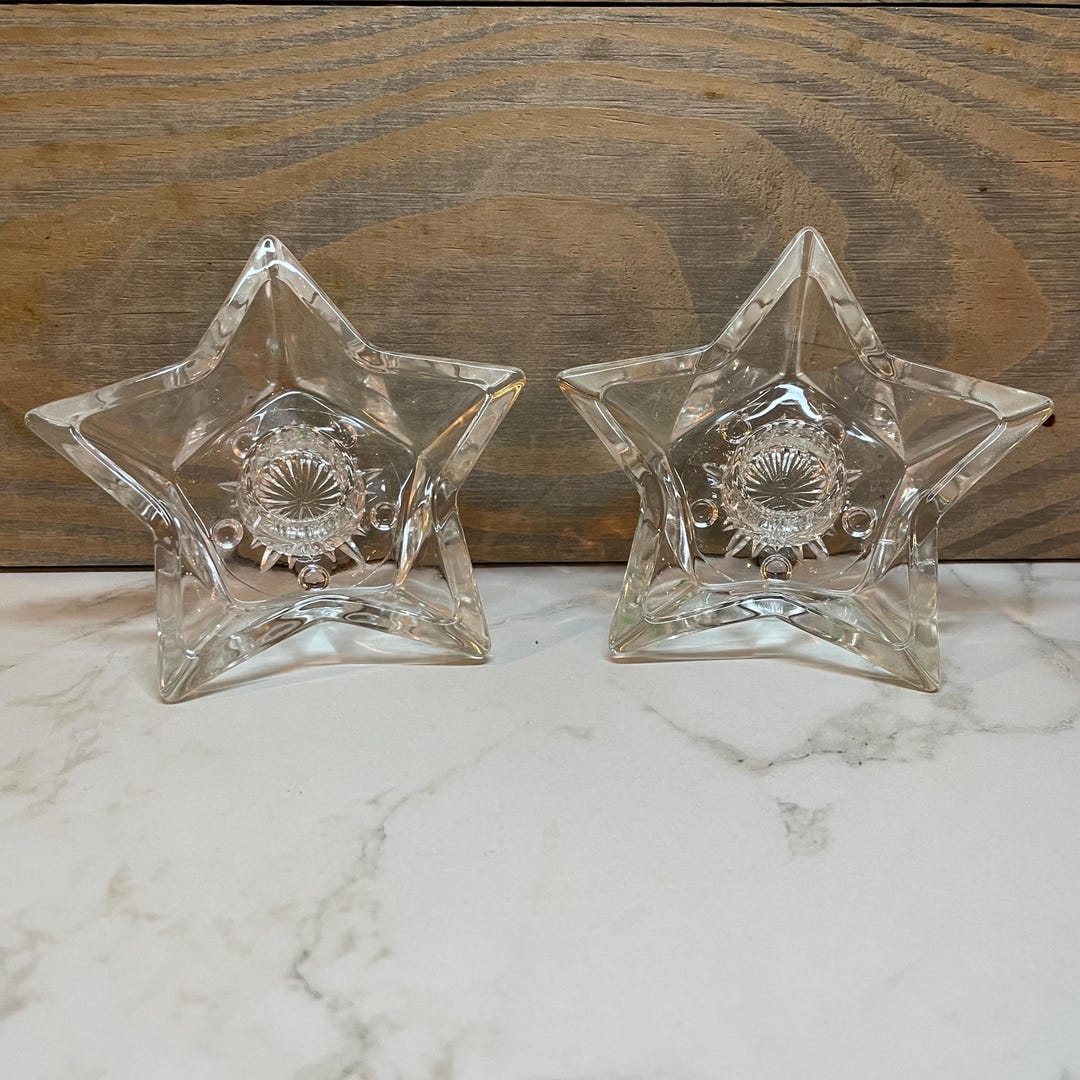 Hazel-atlas Pressed Glass Star Candlestick / Taper Candle Holders - Etsy