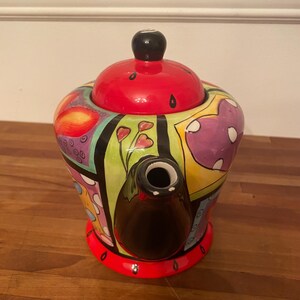 Ceramic Teapot Hand Painted Colorful Heart Patchwork Design by Naylor ...