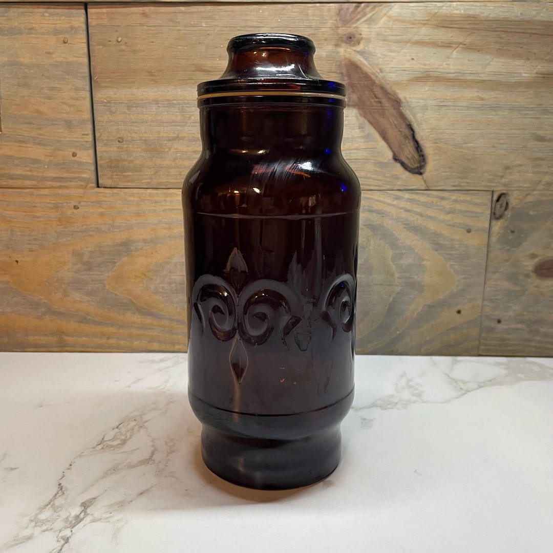 Dark Amber Glass With Lid Fleur-de-lis Design Borden Apothecary Jar ...