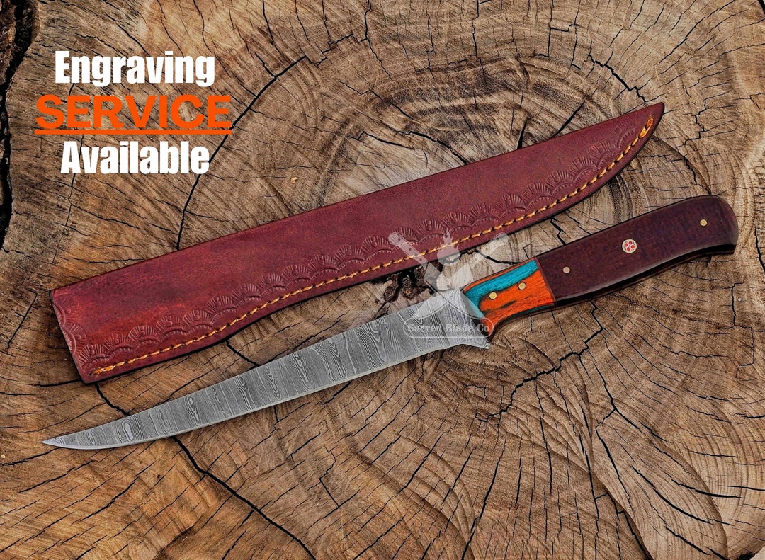 13" Custom Handmade Damascus Steel Fillet Fishing Knife With Micarta ...