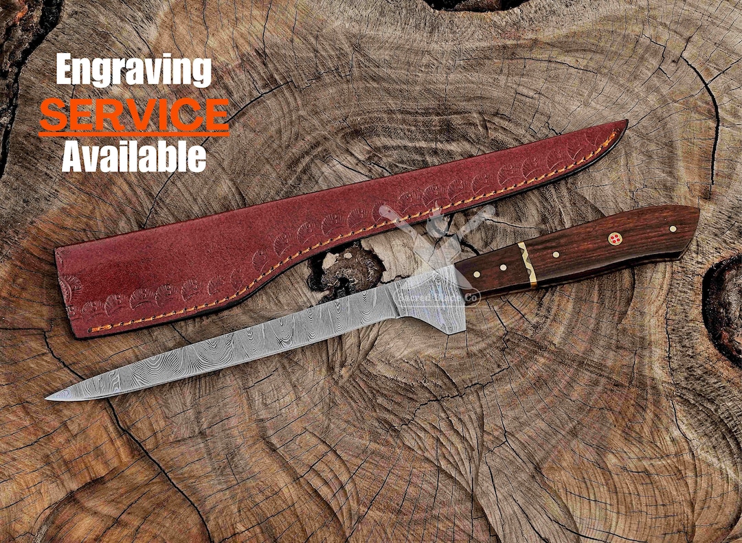 Fishing Fillet Knife Damascus Steel Knife Custom Handmade Engraved ...