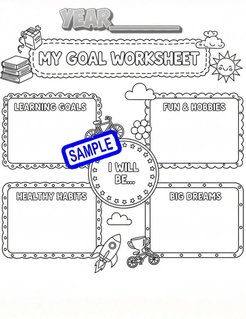 Kids Vision Board Printable Kit | Goal Setting Workbook With Stickers ...