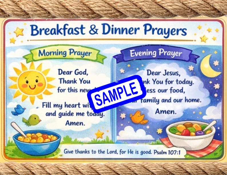 Printable Kids Placemats – Rustic Breakfast Dinner Prayers, Gratitude ...