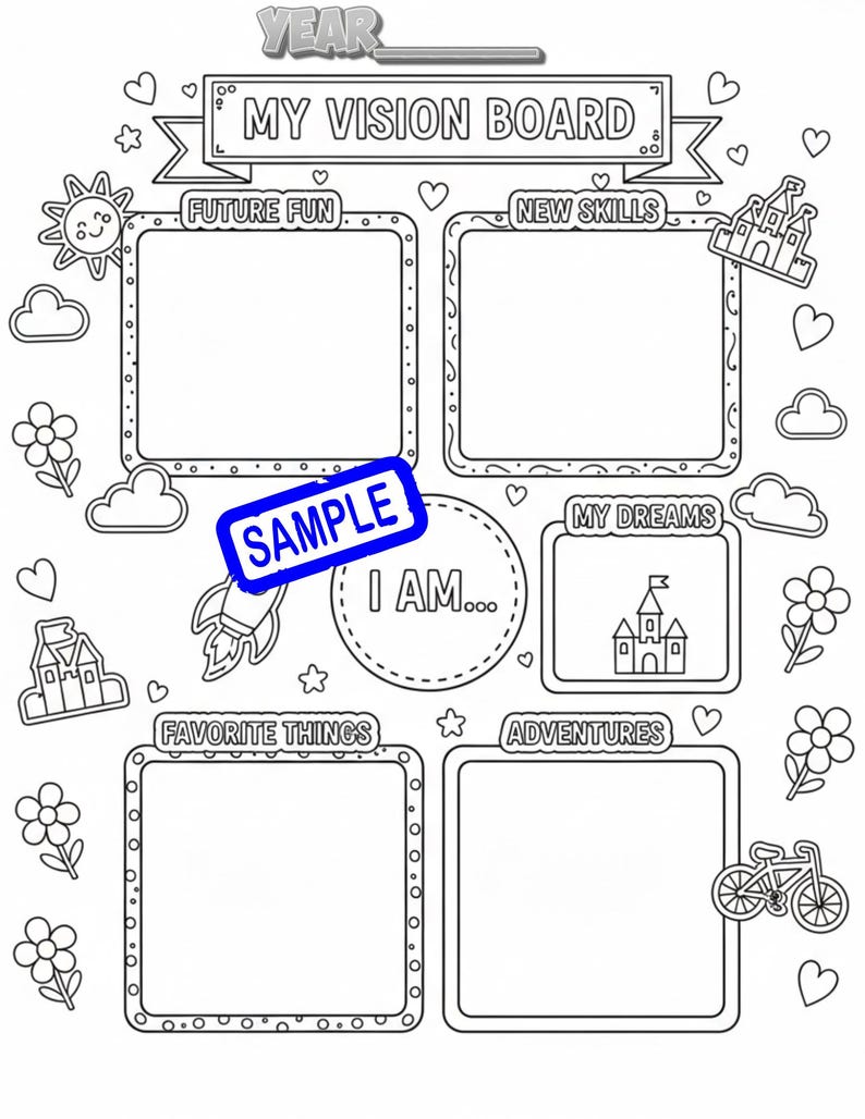 Kids Vision Board Printable Kit | Goal Setting Workbook With Stickers ...