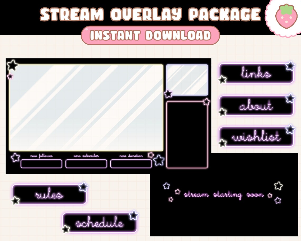 Twitch Stream Overlay Package / Pastel Neon Stars / Kawaii | Etsy Canada