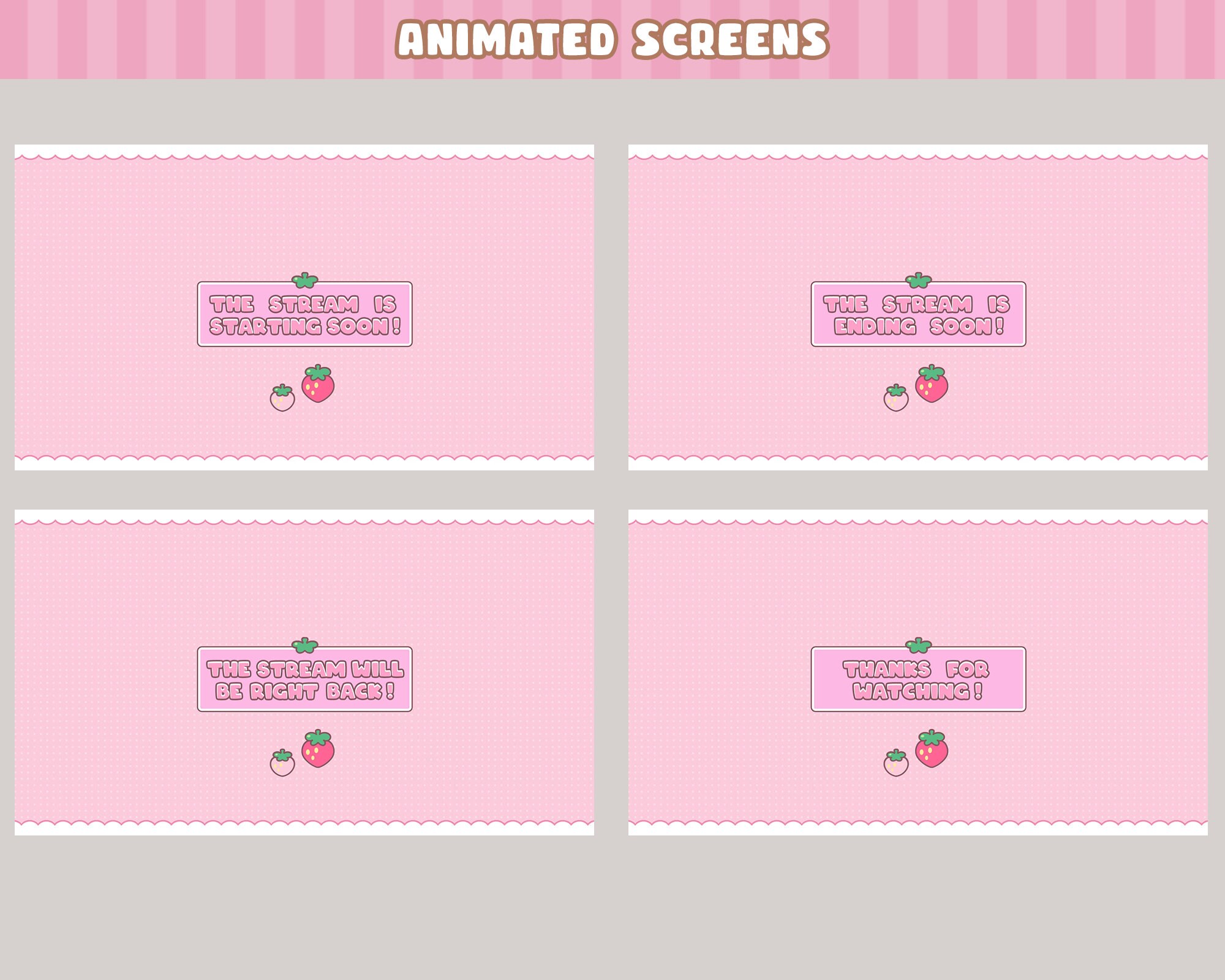 Twitch Stream Overlay Package / Strawberry / Animated Screens - Etsy