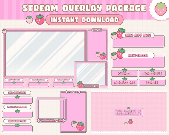 Twitch Stream Overlay Package / Strawberry / Animated Screens | Etsy