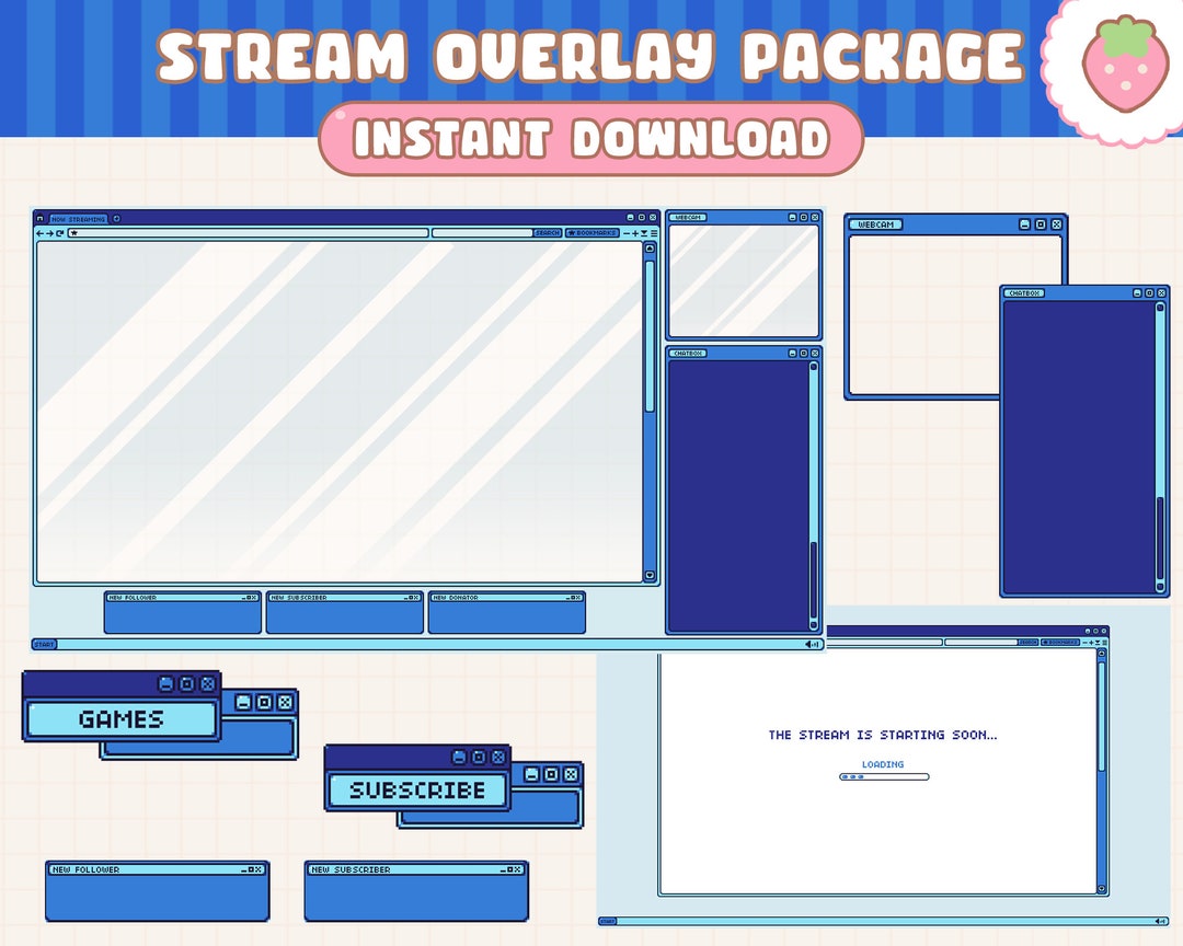 Twitch Stream Overlay Package / Tiny Pixel Internet Browser / Blue ...