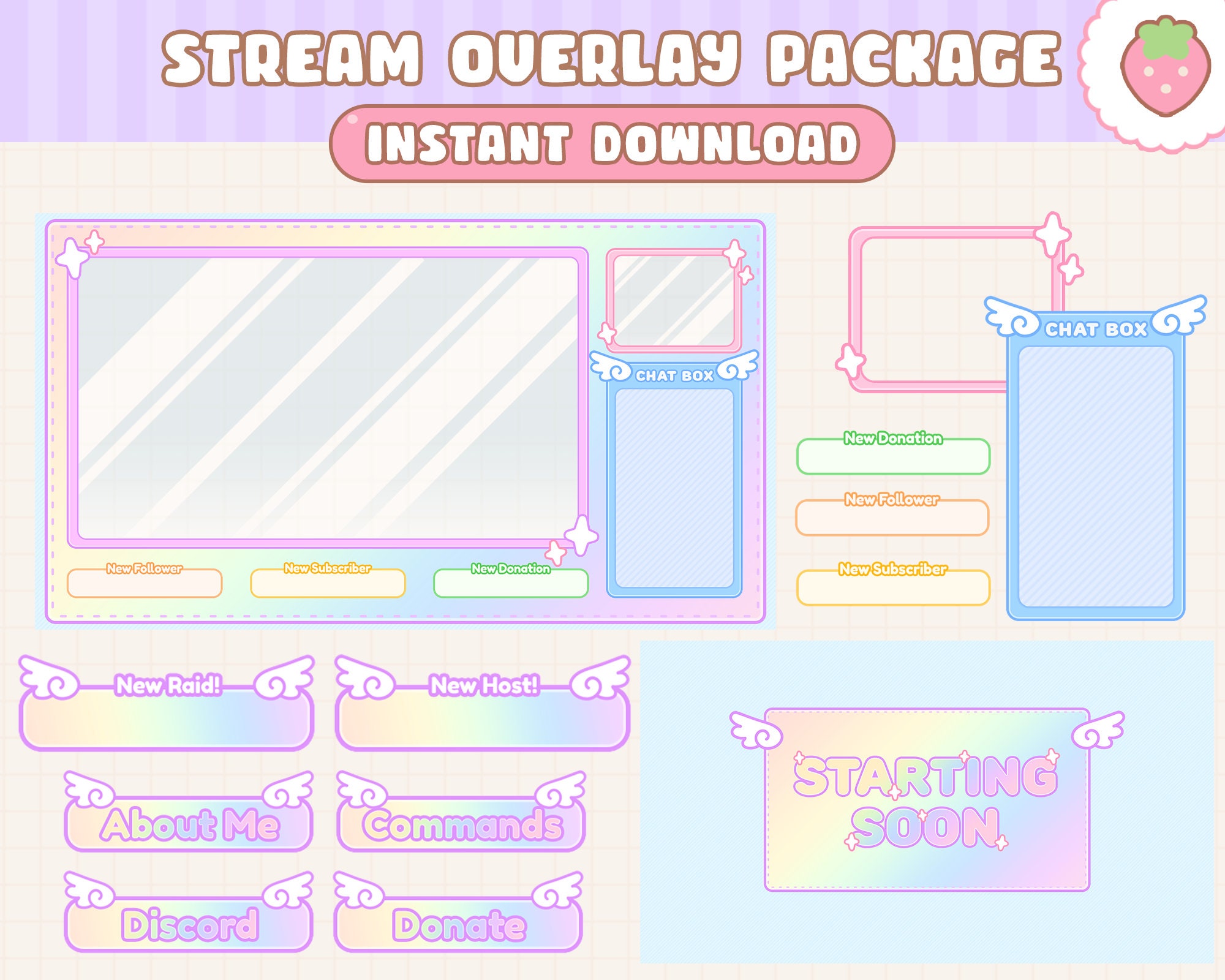 Twitch Stream Overlay Package / Rainbow Wings Sparkles / | Etsy Twitch Stream Overlay Package / Rainbow Wings Sparkles / | Etsy