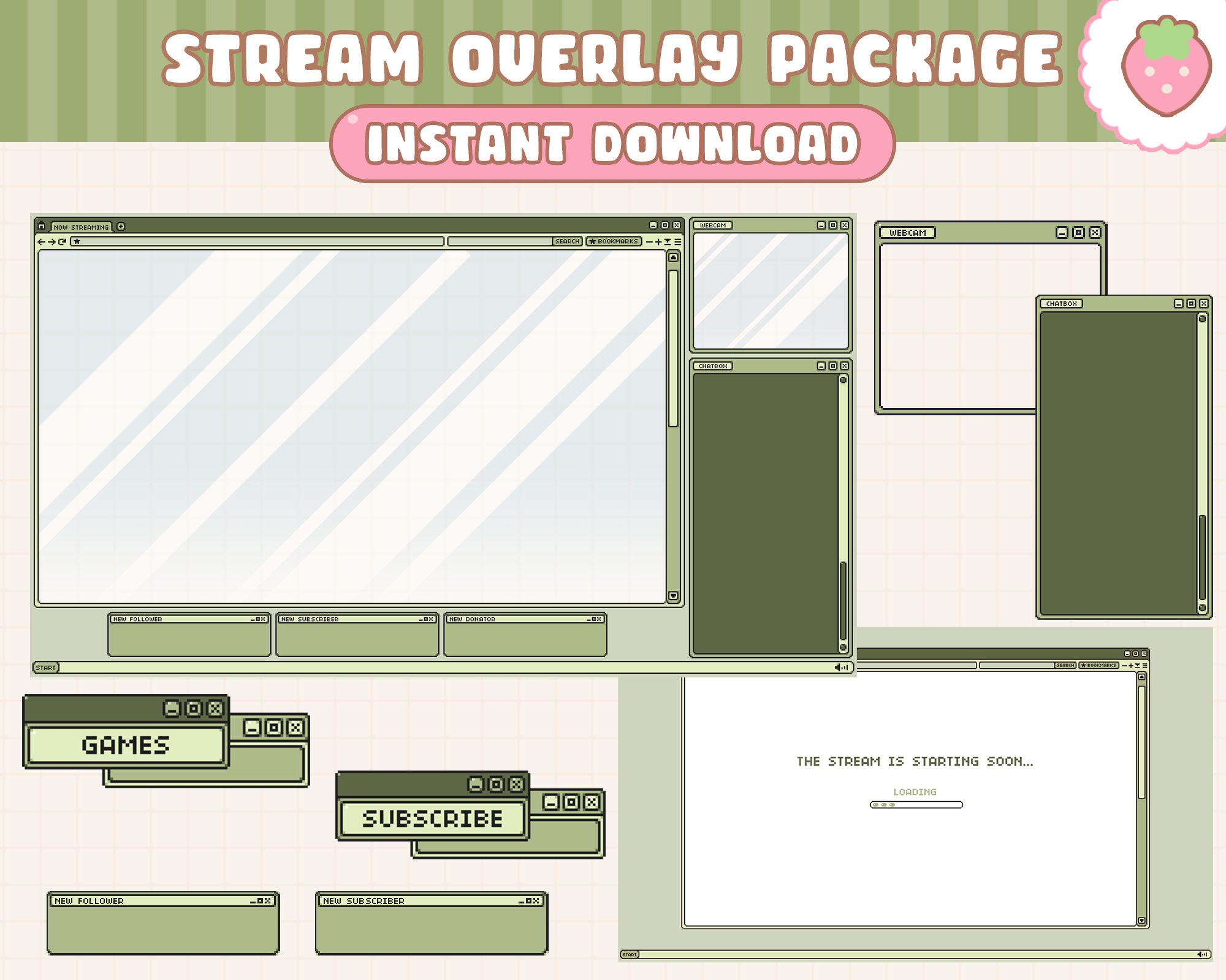 Twitch Stream Overlay Package / Tiny Pixel Internet Browser / | Etsy