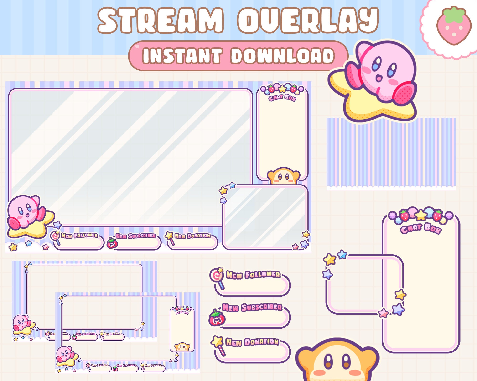 Twitch Stream Overlay / Kirby / Pastel Cute Kawaii - Etsy