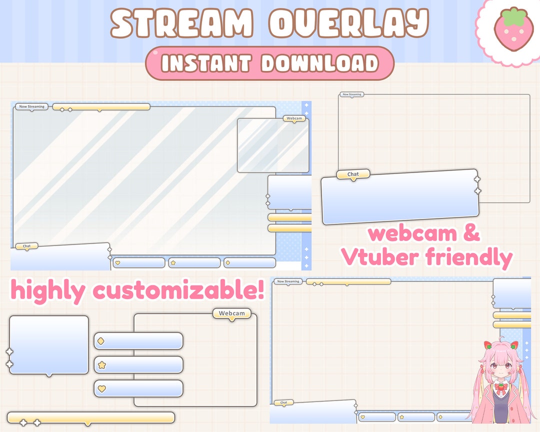 Twitch Stream Overlay / Baby Blue & Yellow / Customizable / - Etsy