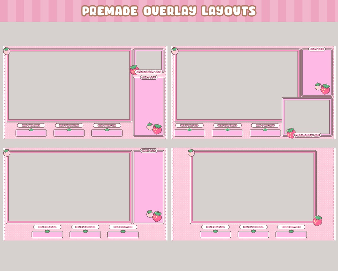 Twitch Stream Overlay Package / Strawberry / Animated Screens | Etsy