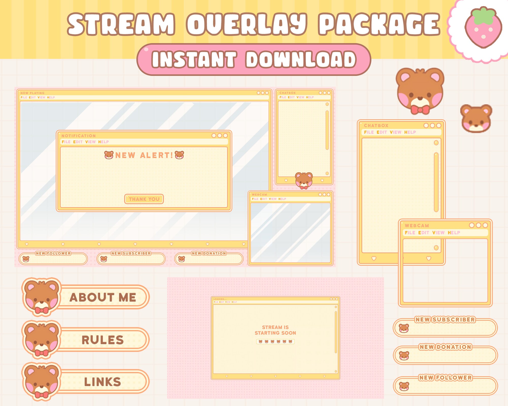 Twitch Stream Overlay Package / Cute Cozy Bear / Kawaii - Etsy