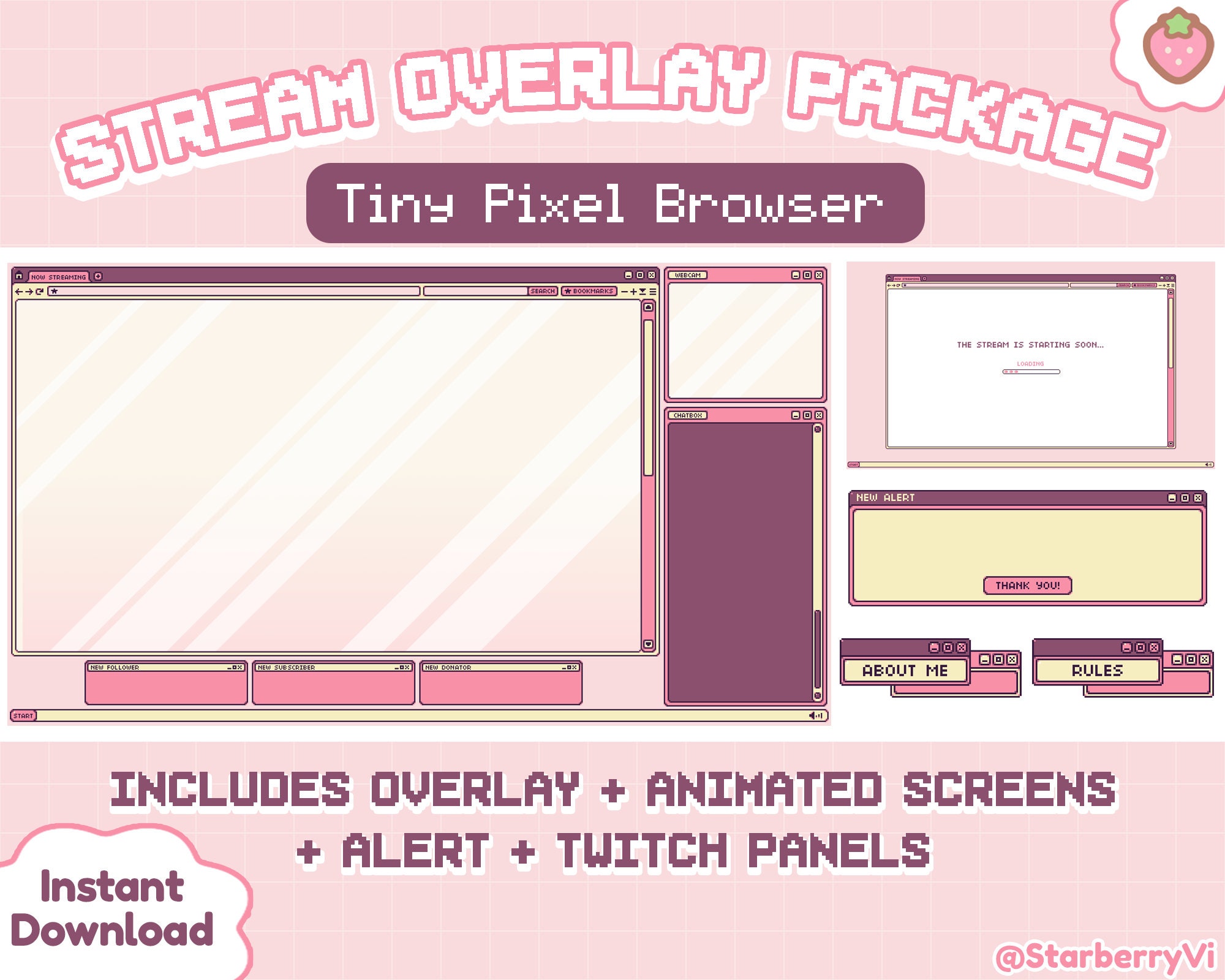 Twitch Stream Overlay Package / Tiny Pixel Internet Browser / | Etsy