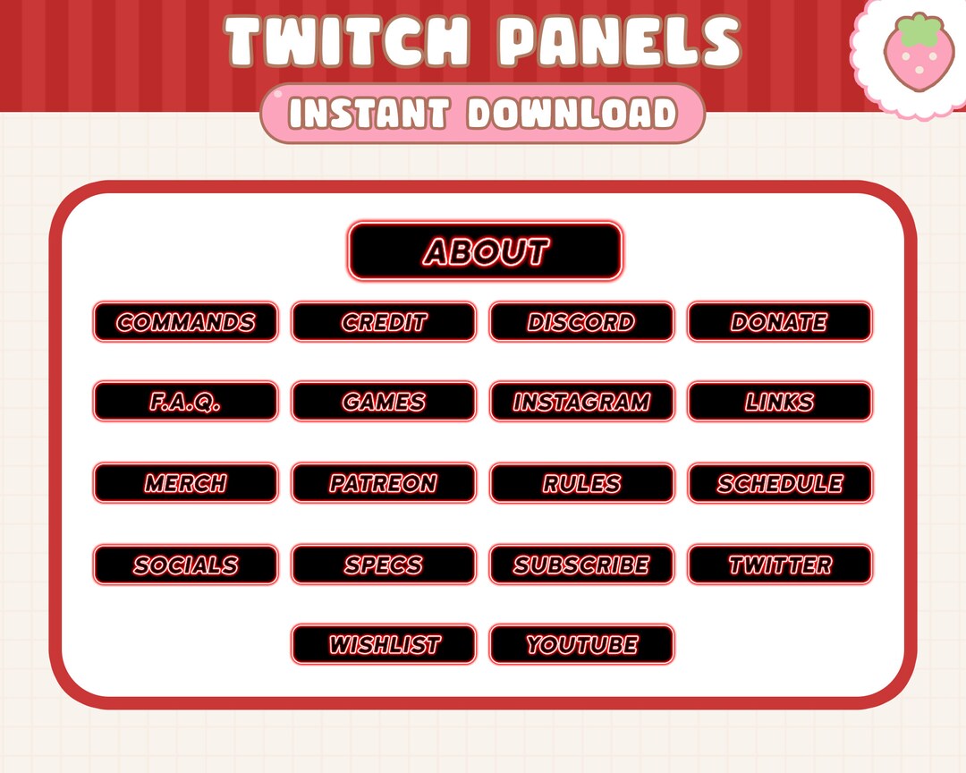 Twitch Stream Panels / Red Neon - Etsy
