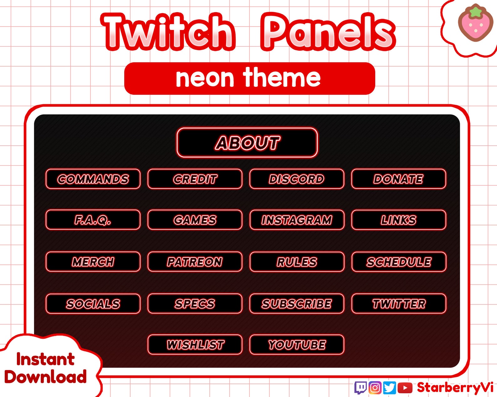 Twitch Stream Panels / Red Neon | Etsy