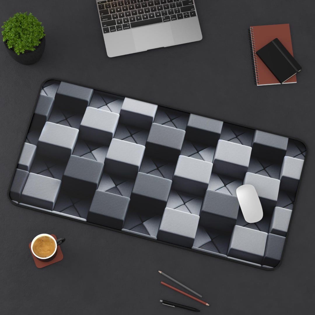 Sleek Geometric Checkered Desk Mat, Modern Office Decor, Computer Mouse ...