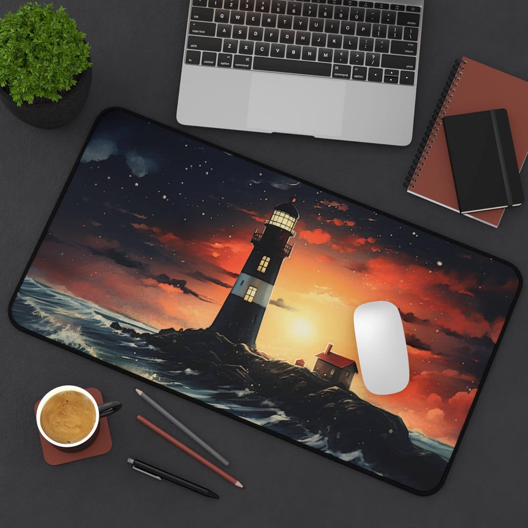 Lighthouse Ocean Desk Mat, Nautical Desk Decor, Office Accessory, Gift ...