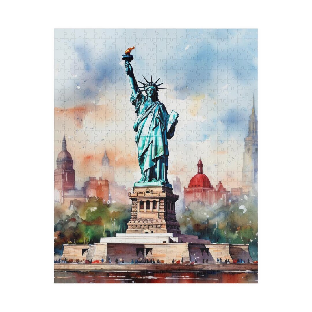 Statue of Liberty in Watercolor on a Jigsaw Puzzle for Adults 110, 252 ...