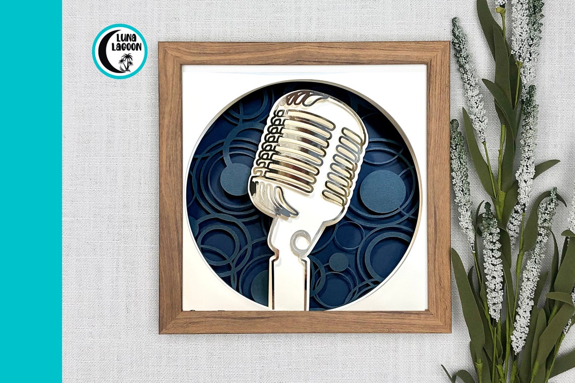 3D MICROPHONE SVG Layered Papercraft Shadow Box Card | Etsy
