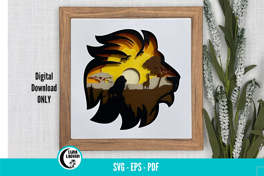 LION 3D SVG | Animal Layered Paper Craft | Shadow Box | Lion Silhouette ...