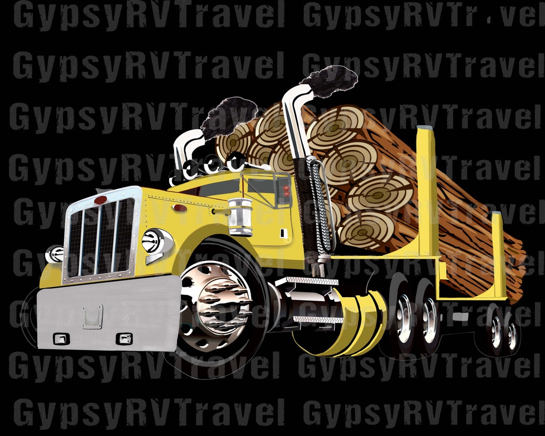 Hand-drawn Yellow Log Truck PNG File, 12" X 12" Sublimation File ...