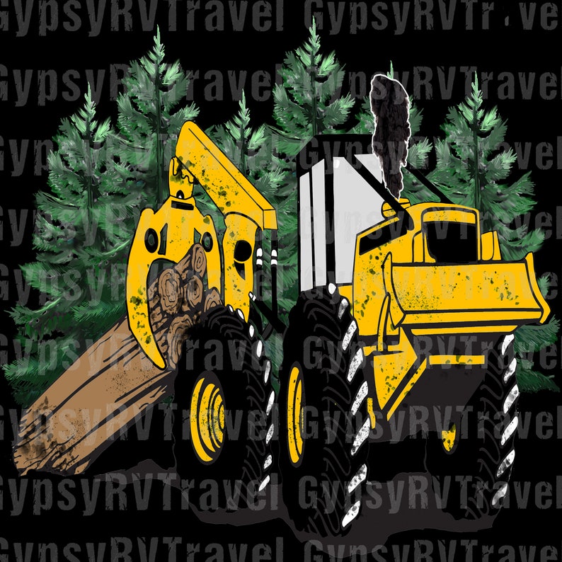 Hand-drawn Gold Skidder Pulling Logs Sublimation Print - 13 X 13- Inch ...