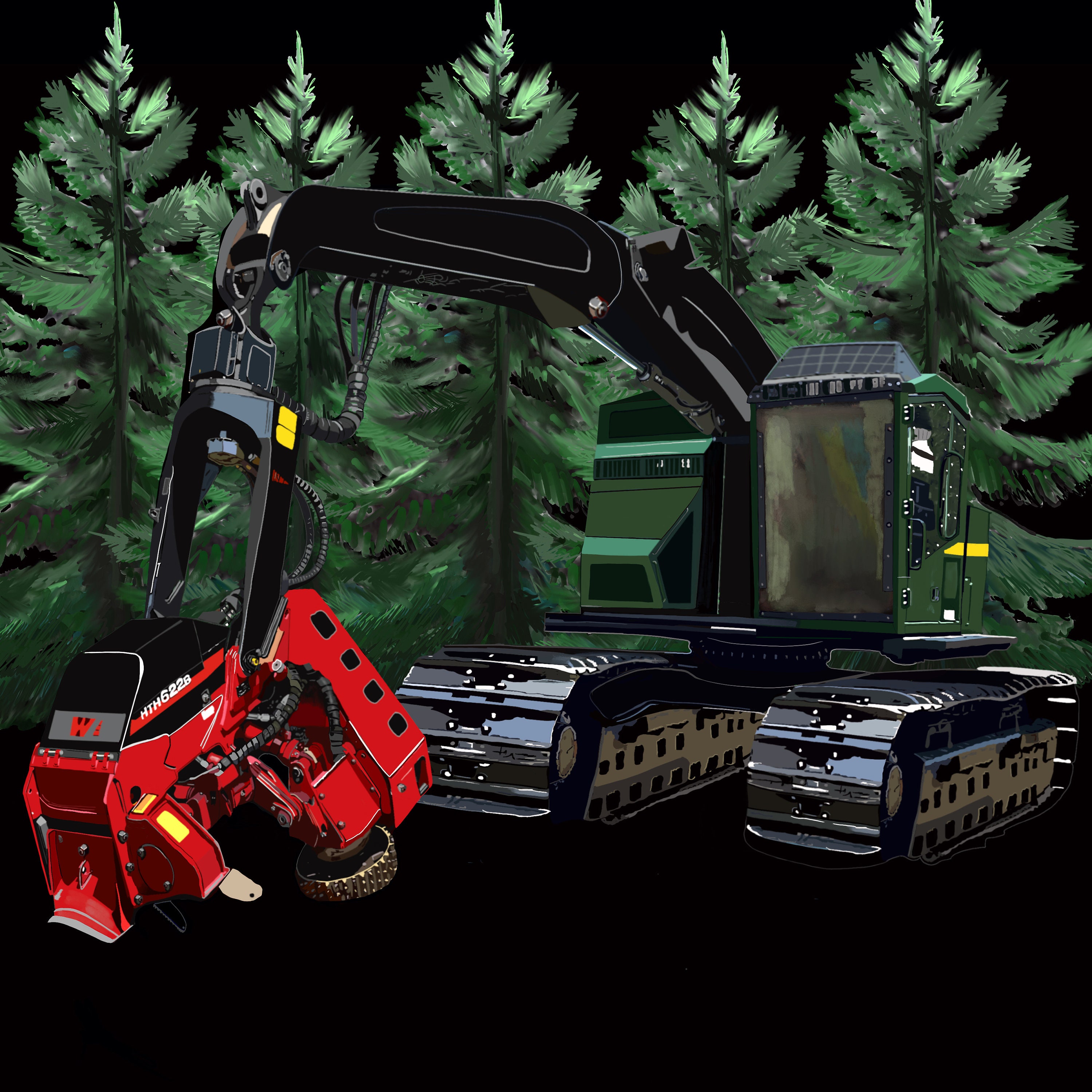 Hand-drawn Dangle Head Processor & Logging Equipment Printable (12x12 ...