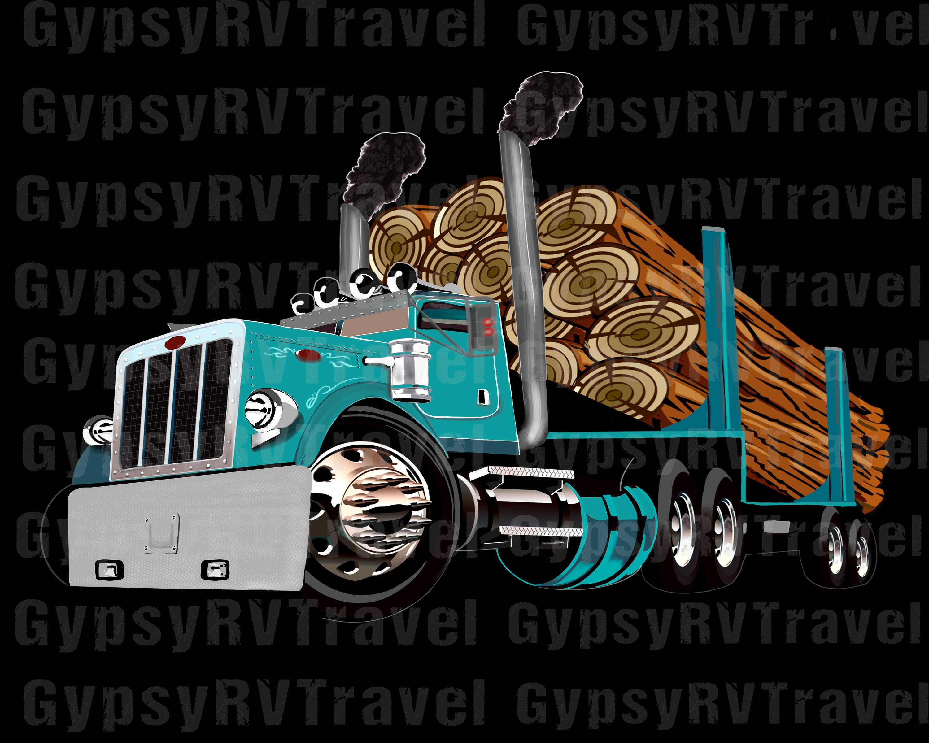 Hand-drawn Teal Log Truck PNG File 12 X 12 - Etsy