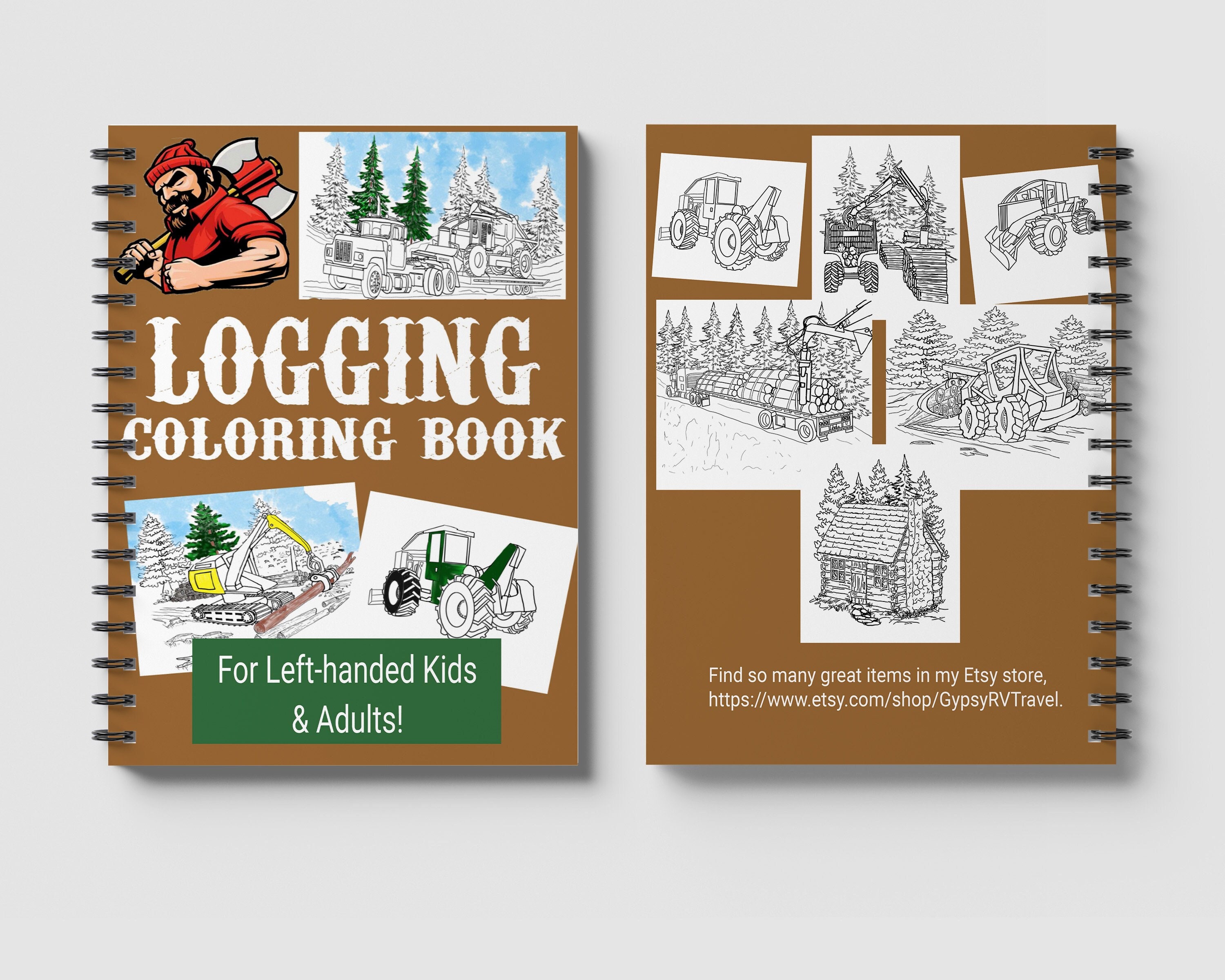 Left-handed Hand-drawn Logging Equipment Spiral Coloring Book | Etsy