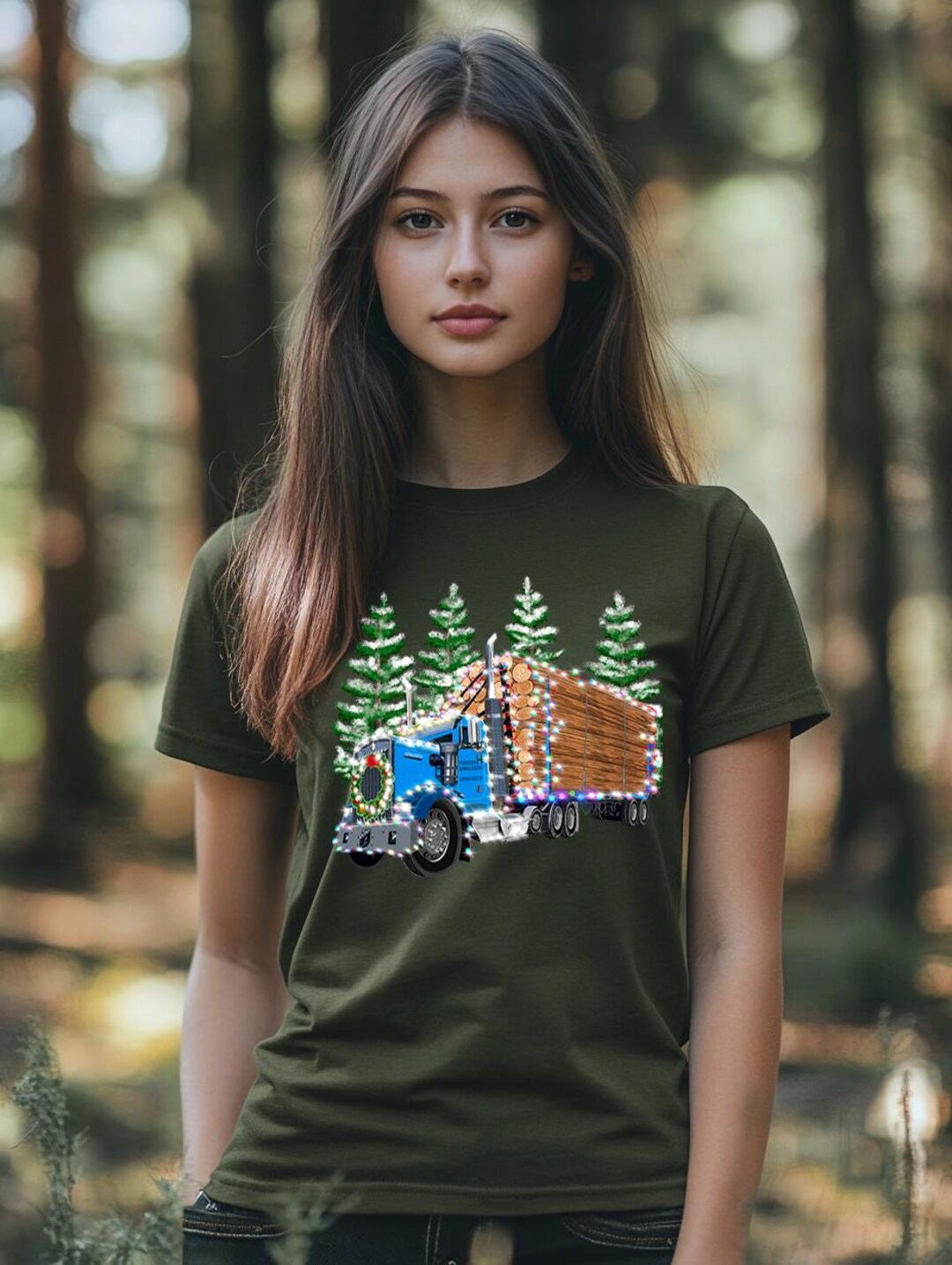 Blue Christmas Kenworth Log Truck, Logging, Holiday Short-sleeve Tshirt ...