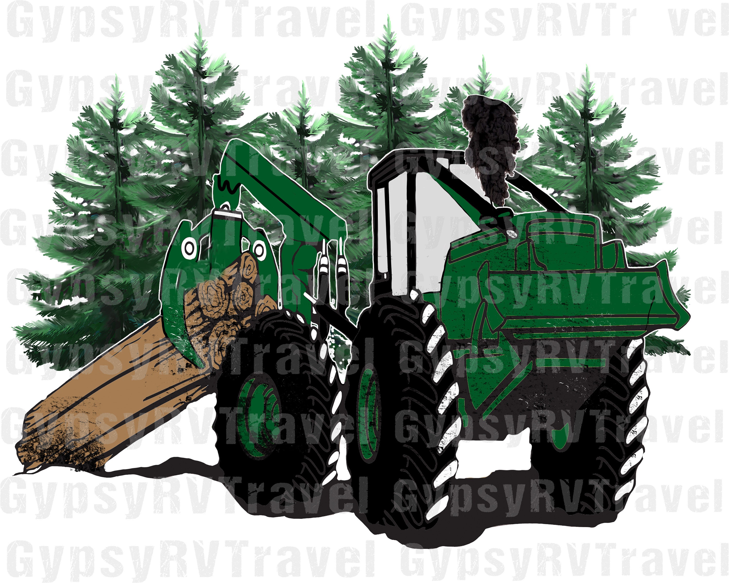 Hand-drawn Green Skidder PNG File, 13" X 13" Sublimation File, Logging ...