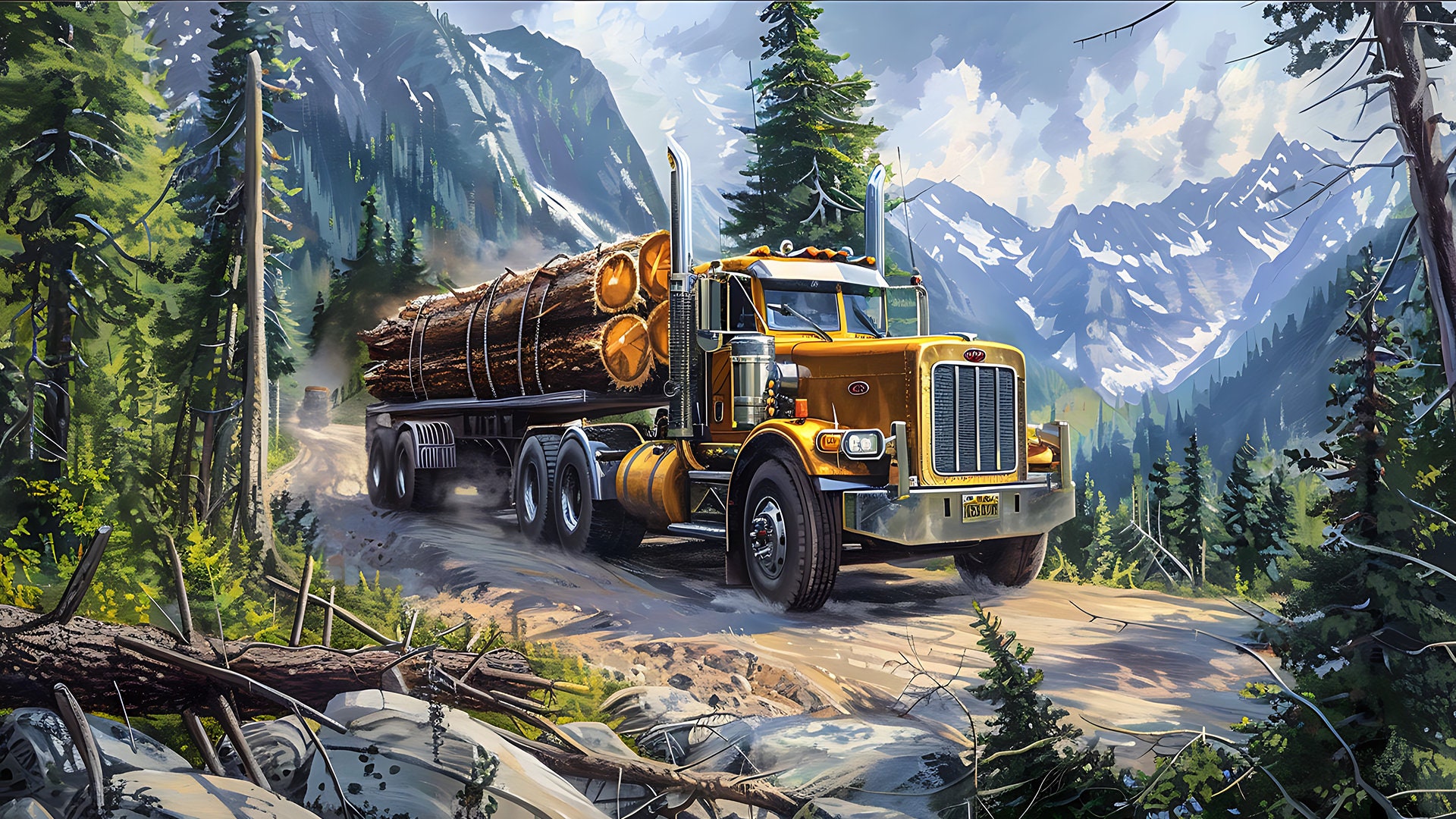 Eight Beautiful Tandem Axle Log Trucks Computer Wallpaper, PC ...