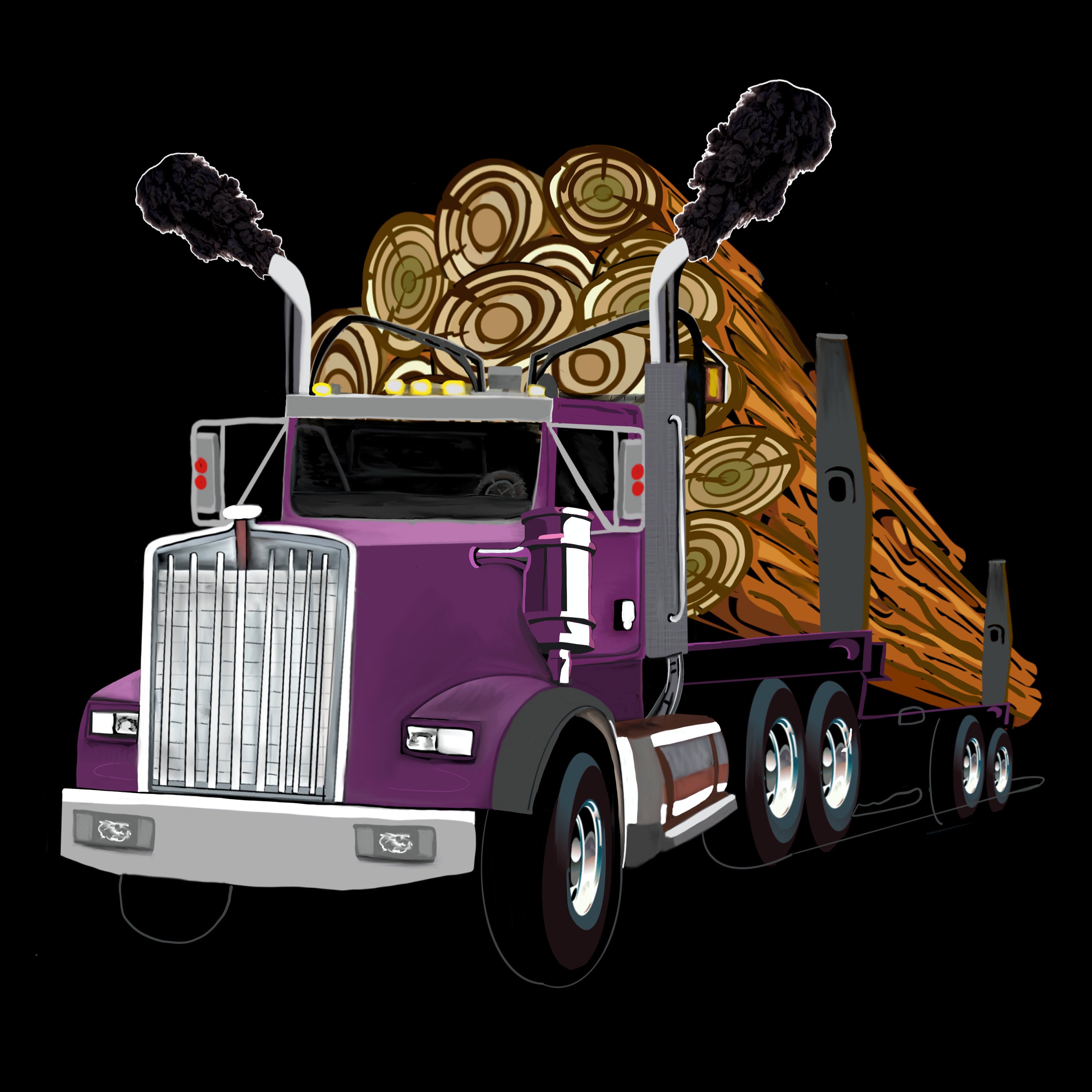 Hand-drawn Purple (peterbilt) Log Truck Sublimation Print - 12x12- Inch ...