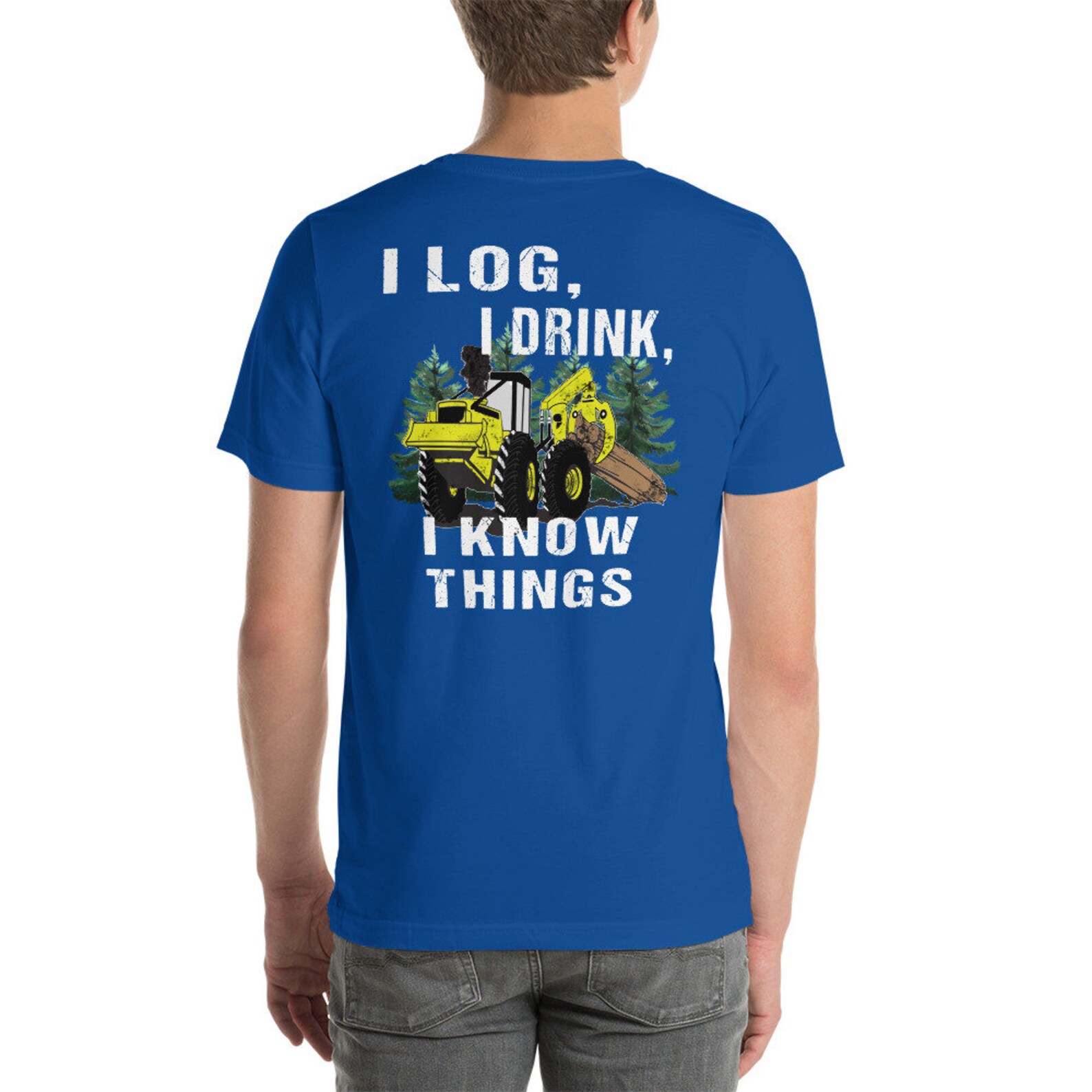 Cute Funny Logging Tshirt Front Logo Back Design Yellow Skidder Bella ...