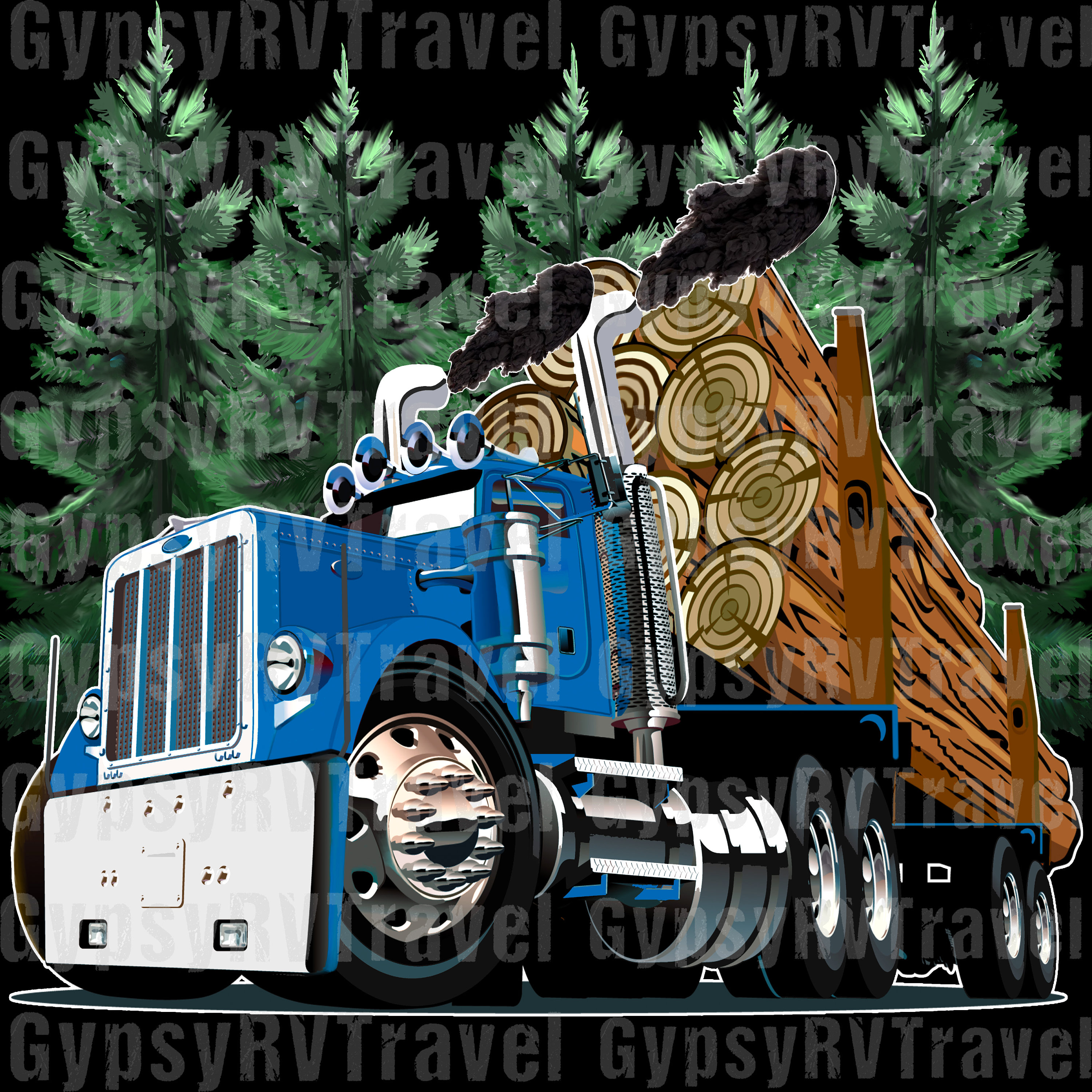 Hand-drawn Blue Log Truck Sublimation Print - 12x12- Inch PNG - Log ...