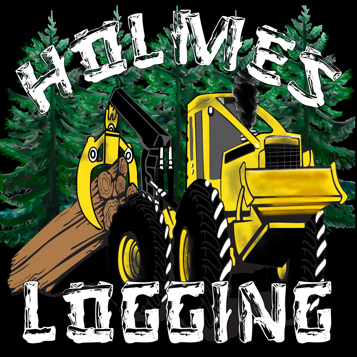 Hand-drawn Yellow Skidder With Grunge Overlay Print - 12x12-inch PNG ...