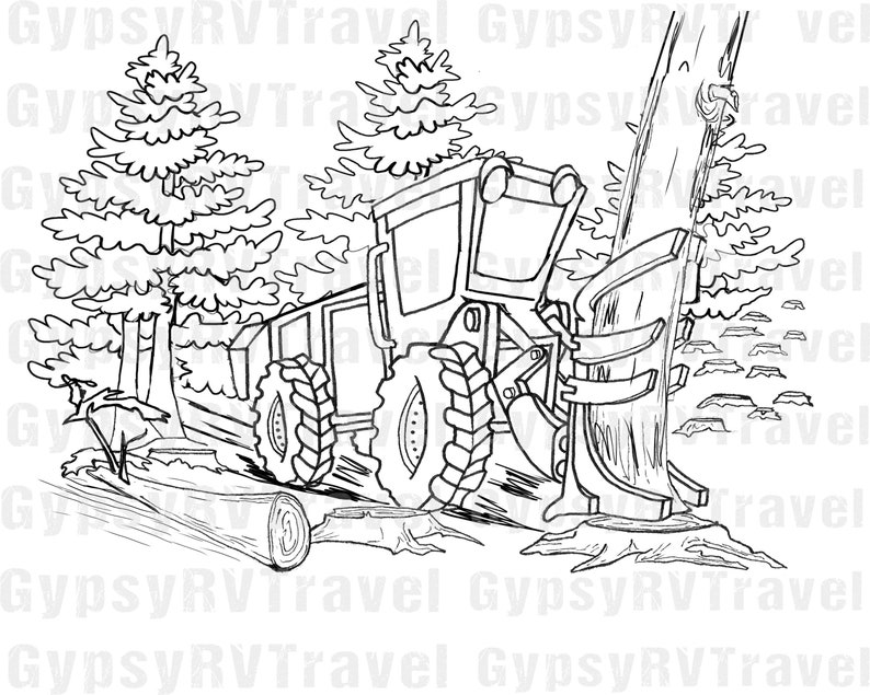 Left-handed Hand-drawn Logging Equipment Paperback Coloring Book | for ...