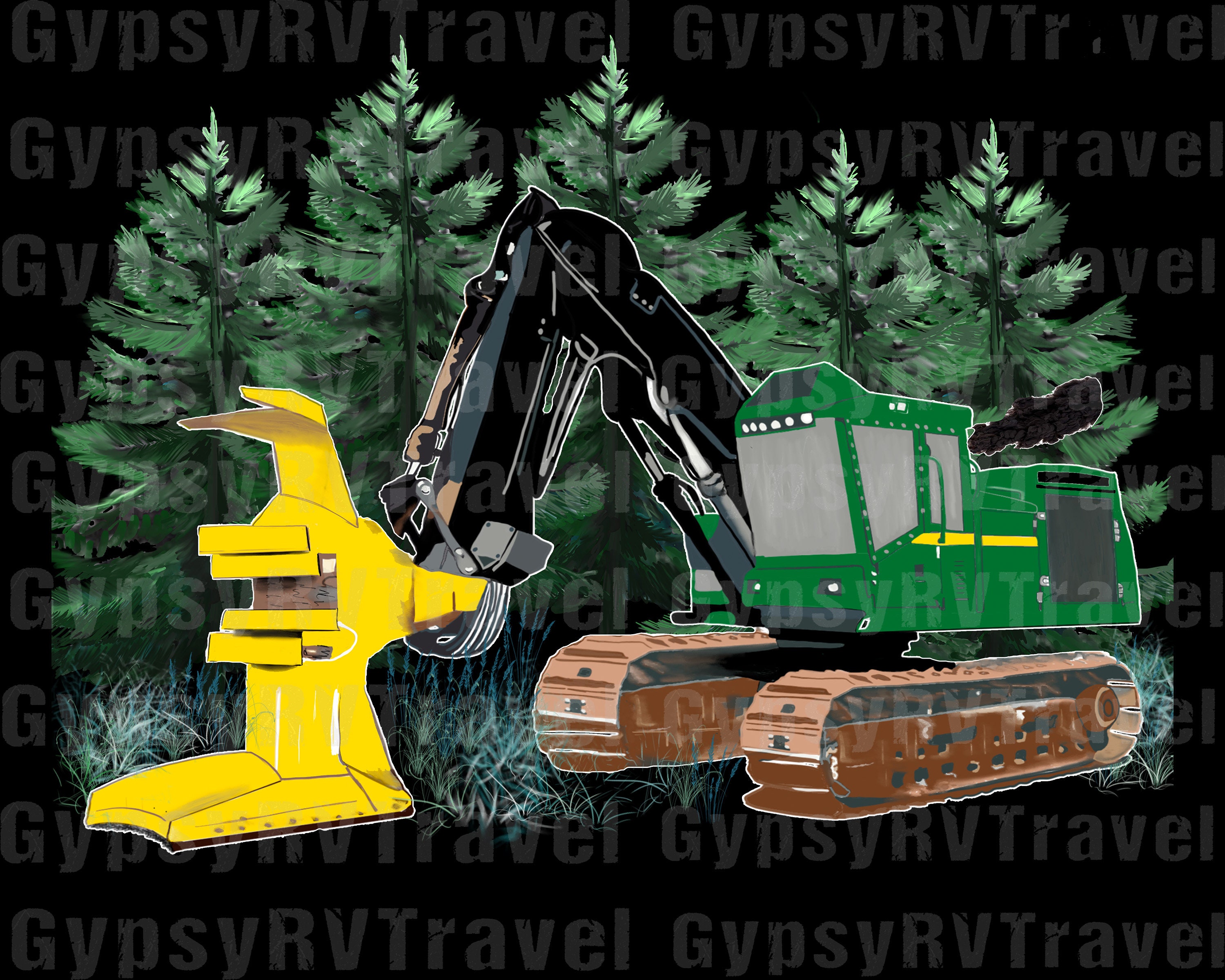Hand-drawn Cat Feller Buncher With Tracks PNG File, 13" X 13 ...