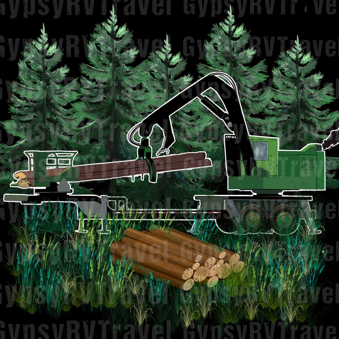 Hand-drawn Green Log Loader Sublimation Print - 13 X 13- Inch PNG - Log ...