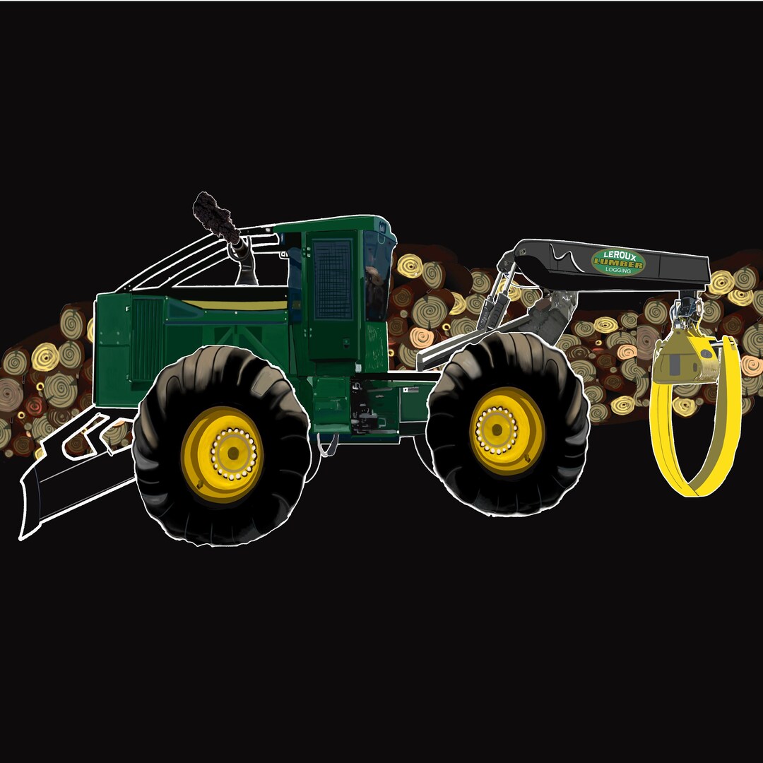 Hand-drawn Green Skidder With Front Blade Print - 12x12-inch PNG - DTG ...